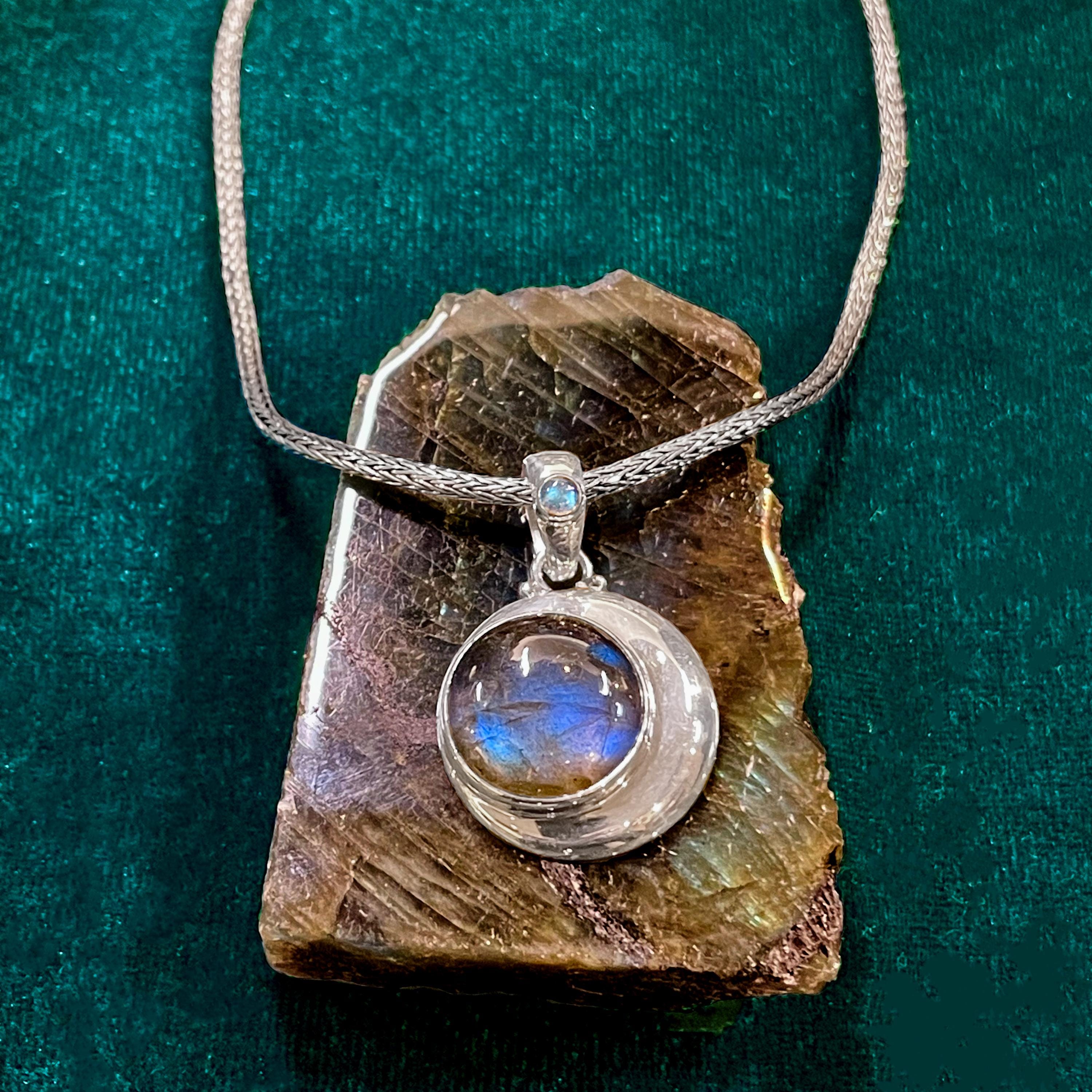 Labradorite Crescent Moon Necklace: Sterling Silver Celestial Gemstone ...