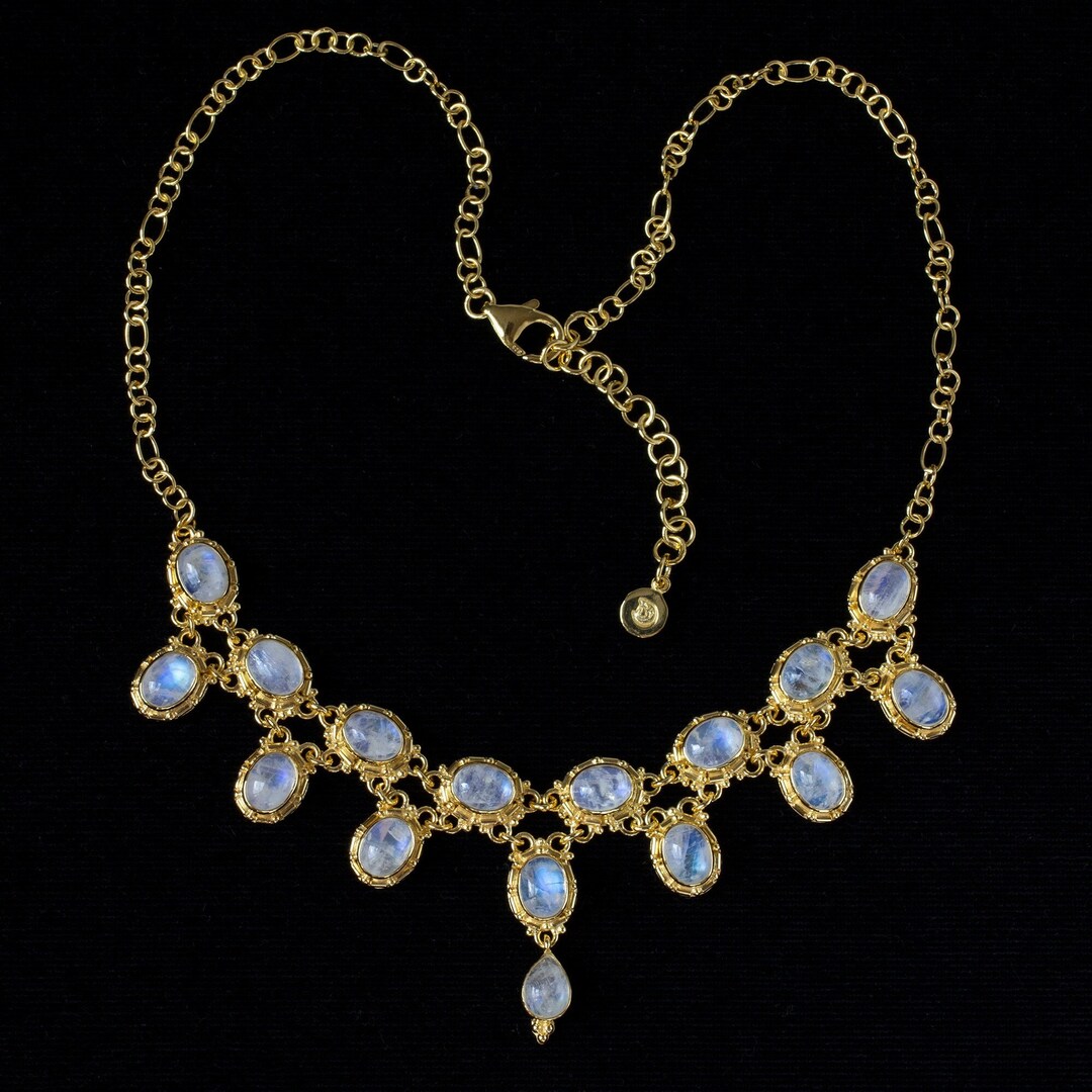 18K Gold Vermeil Rainbow Moonstone Statement Necklace: Handmade ...
