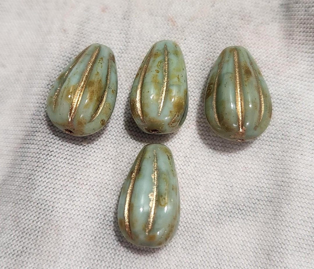 Four 13x8mm Melon Design Teardrop Shape Czech Glass Beads - Etsy