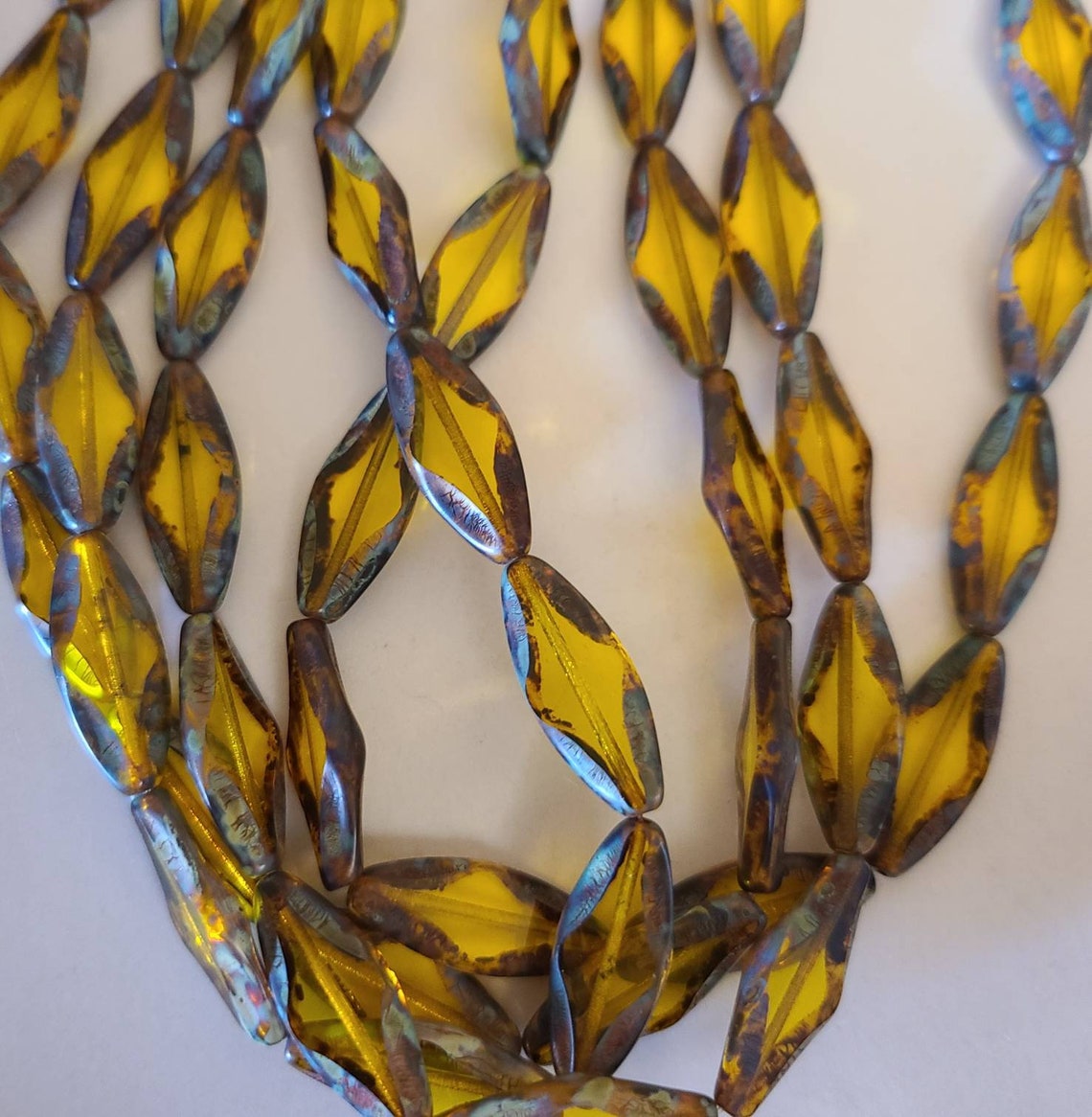 Six 25x10mm Spindle Shape Yellow With Picasso Finish Czech | Etsy