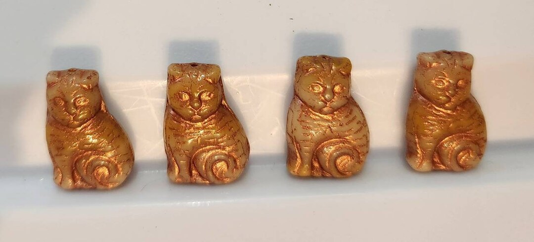 Four 17x11mm Yellow Kitty With Copper Accent - Etsy