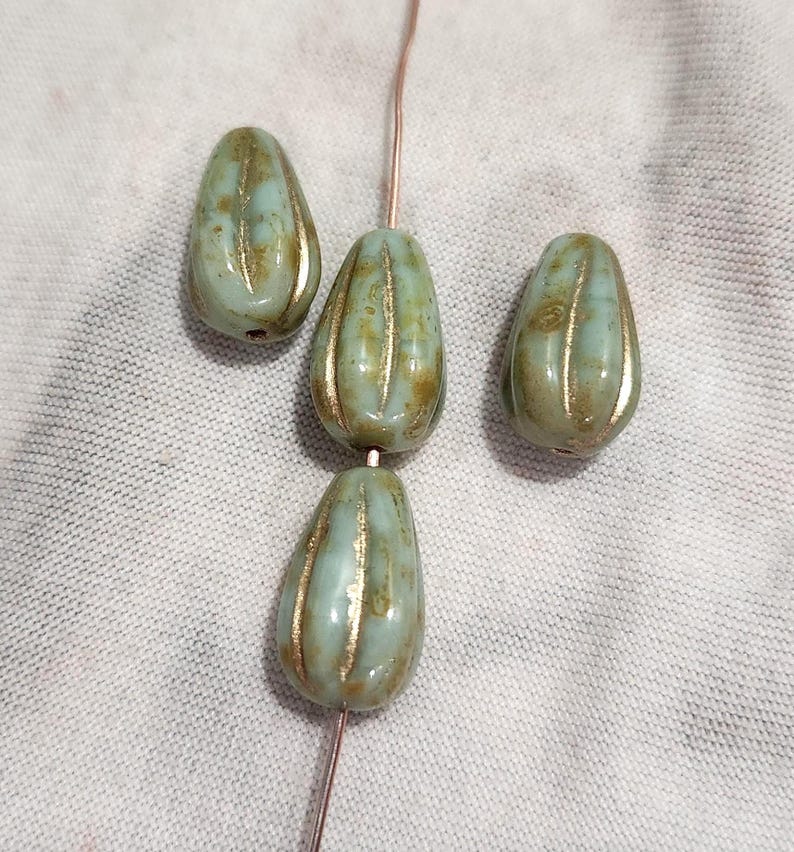Four 13x8mm Melon Design Teardrop Shape Czech Glass Beads - Etsy