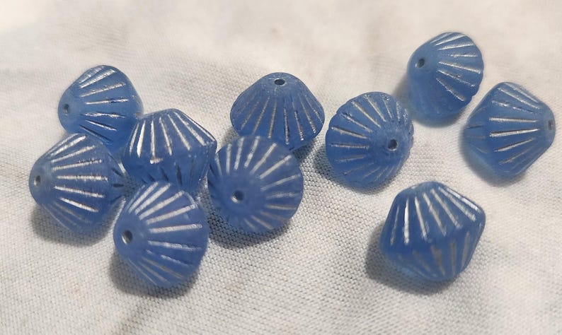 Eight 10mm Bicone Shape Czech Glass Beads in Translucent Blue With ...