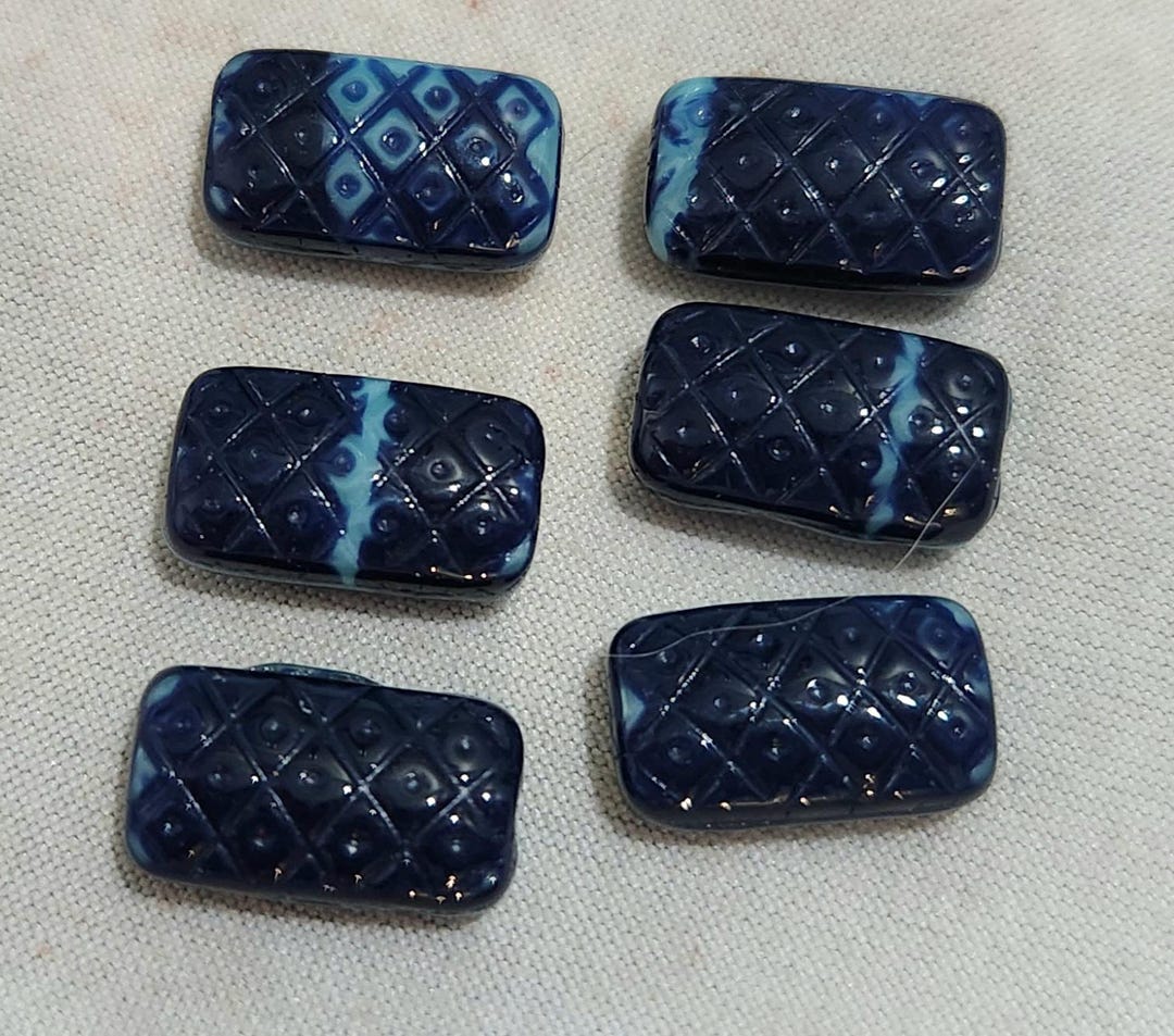 Six Rectangle 14x8mm Quilted Pattern Czech Glass Beads - Etsy
