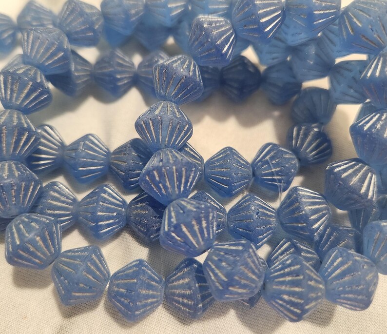Eight 10mm Bicone Shape Czech Glass Beads in Translucent Blue With ...