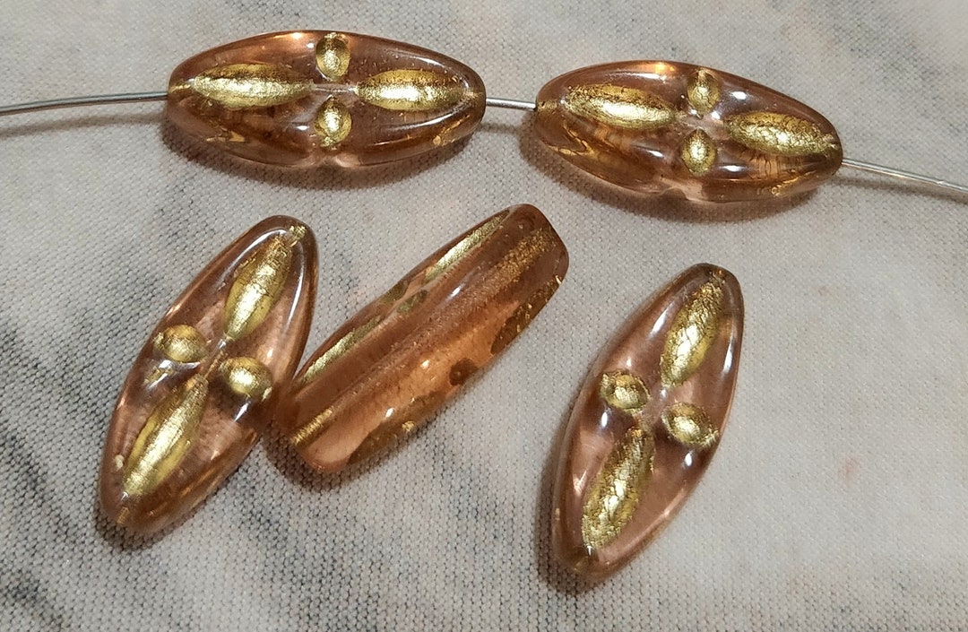 Four Oval 20x9mm Czech Glass Beads in Translucent Pink - Etsy