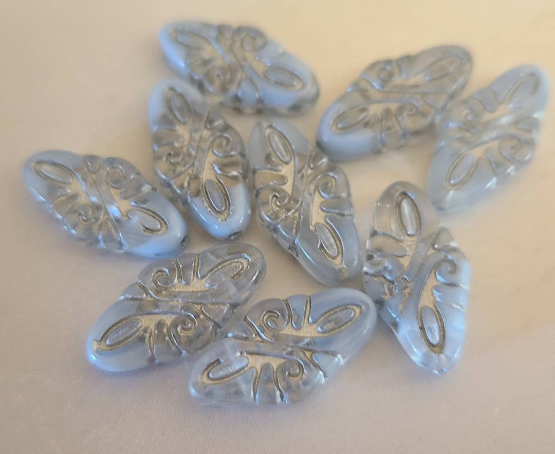 Four Arabesque 19x9mm Czech Glass Beads in Mix Transparent and Blue - Etsy
