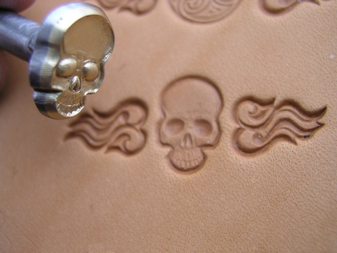 SET of 3 Hand Made Leather Stamps Skull Flame Heart Middle - Etsy