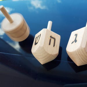 2 Pcs of Chanuka / Hannukkah DREIDEL Wooden Toy With Brown Burned Types ...