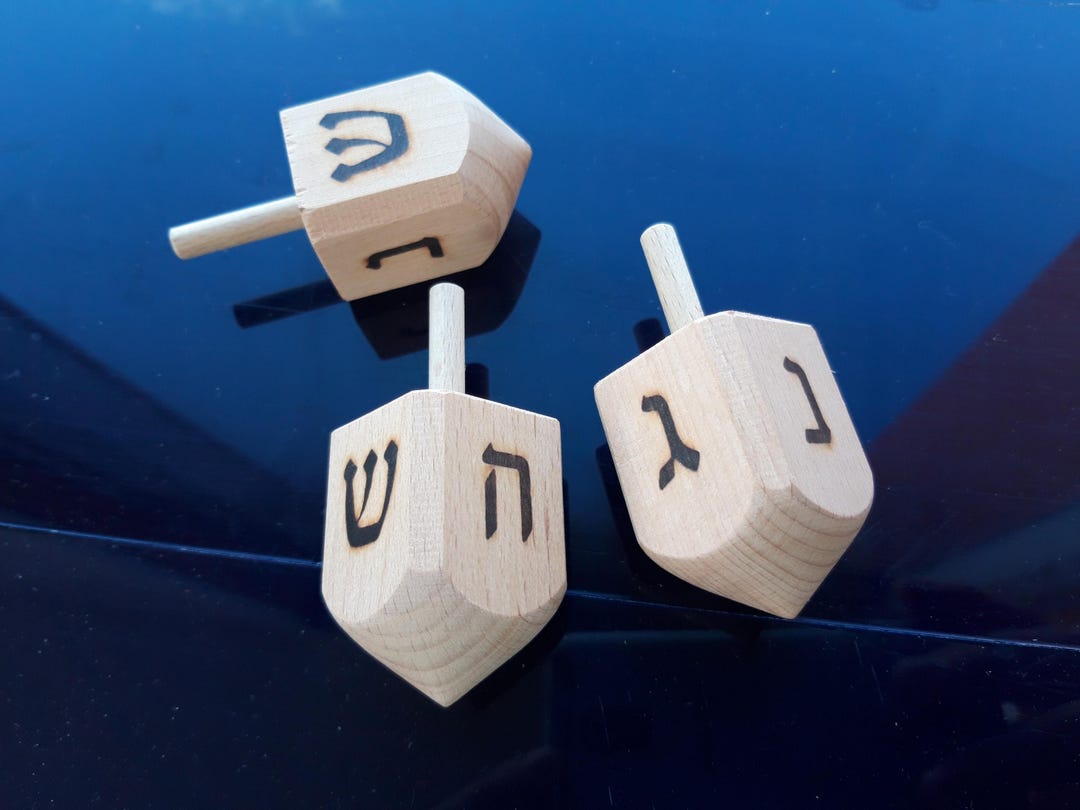 2 Pcs of Chanuka / Hannukkah DREIDEL Wooden Toy With Brown Burned Types ...
