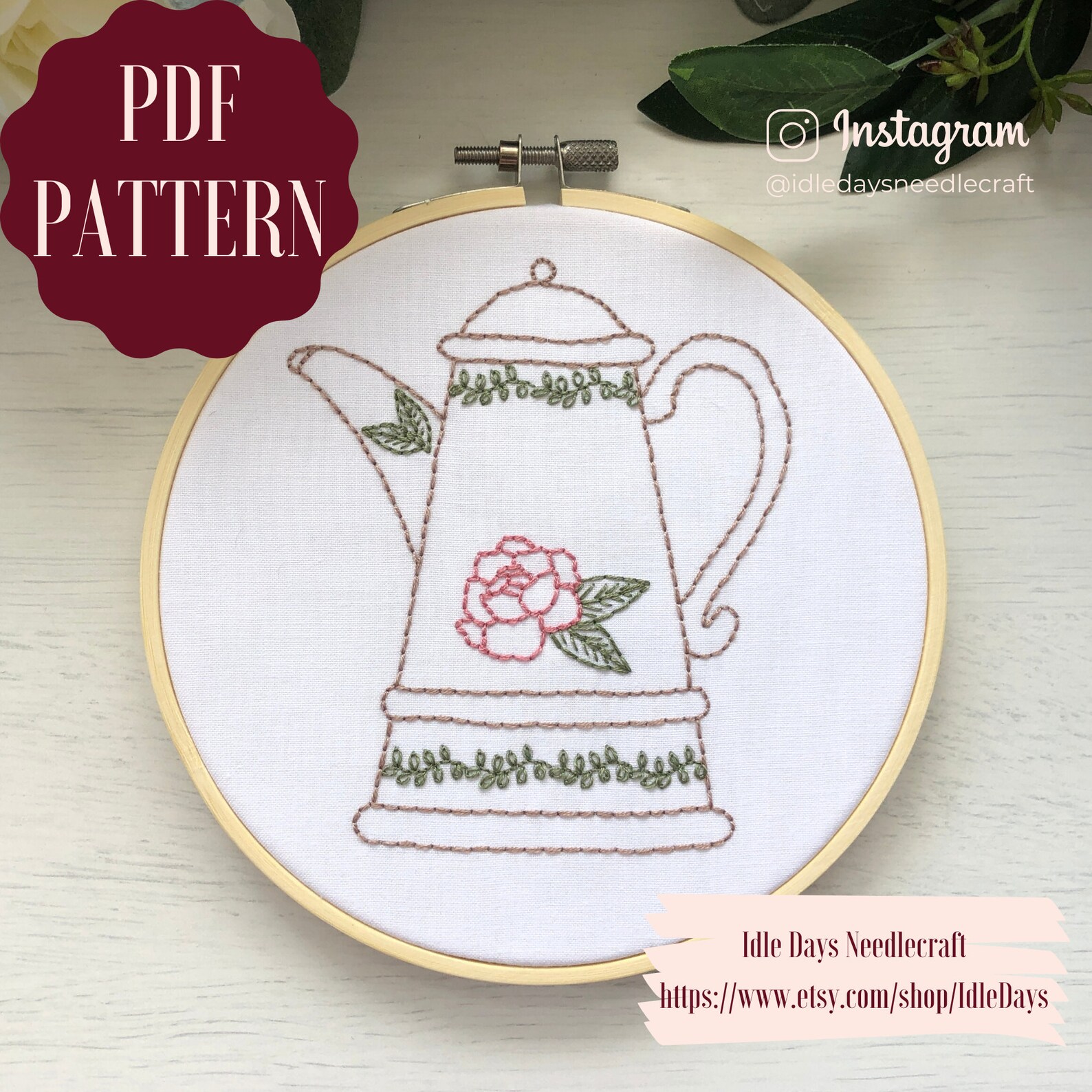 Floral Teapot Beginner Pdf PATTERN Vintage Style - Etsy
