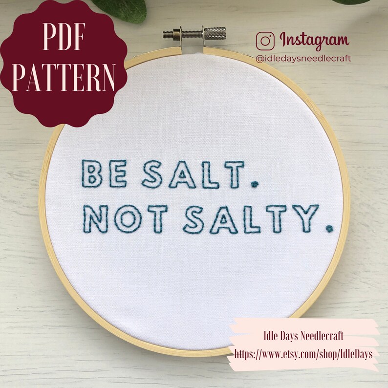 Be Salt Not Salty Beginner Pdf Embroidery PATTERN Matthew - Etsy