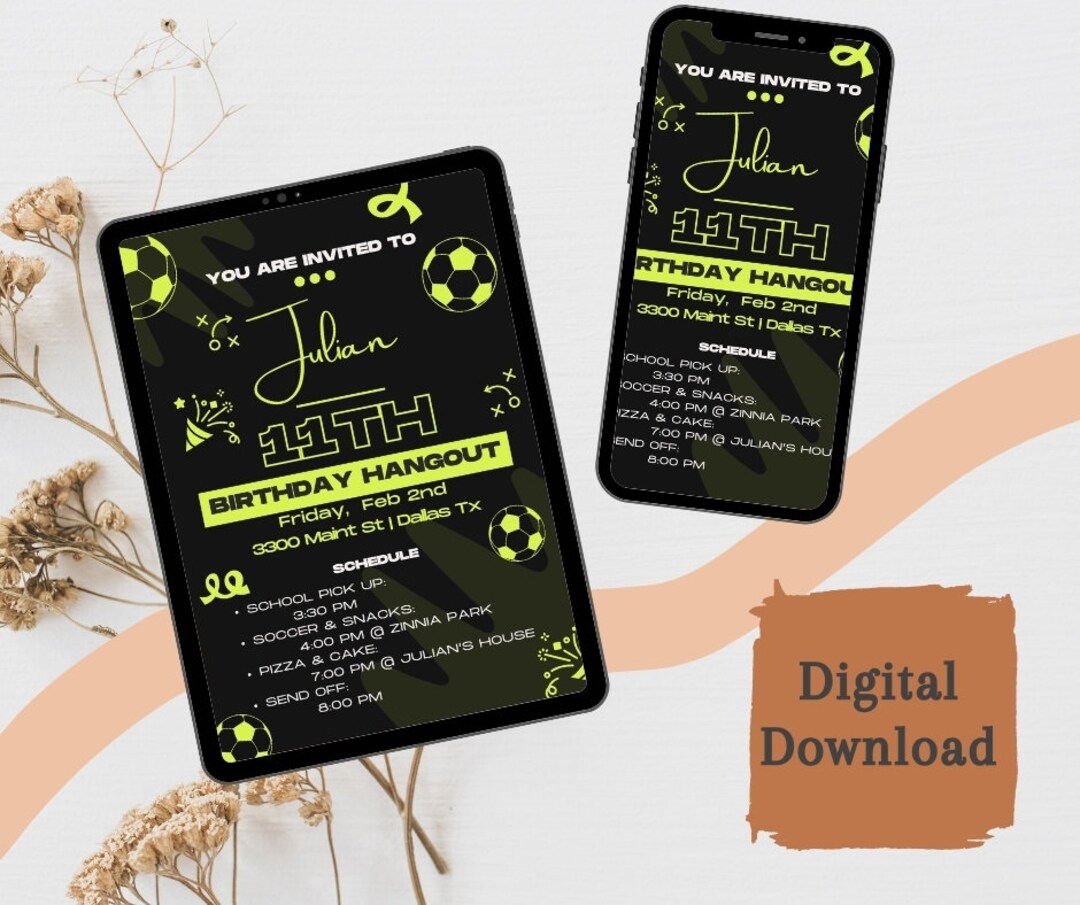 FREE GIFT Birthday Hangout Digital & Printable Invitation Soccer - Etsy
