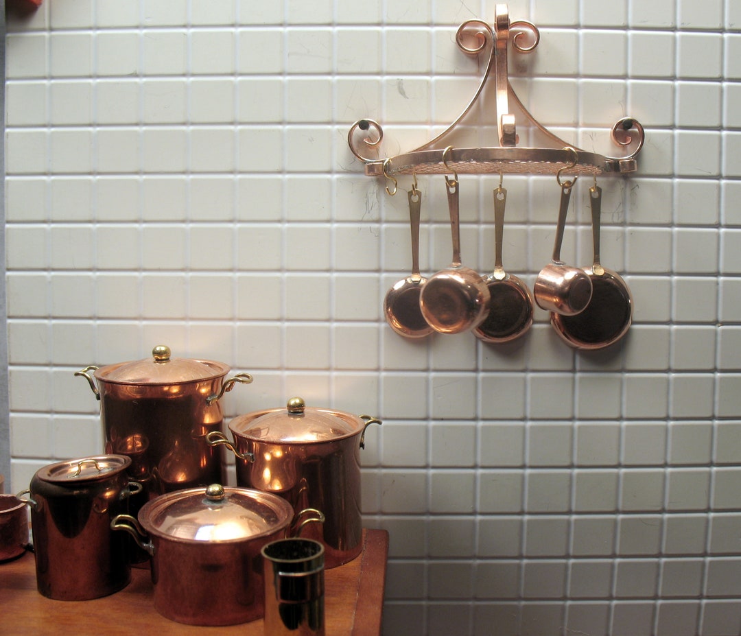 Copper Set of 5 Pans With Hanger in 1/12th Scale - Etsy