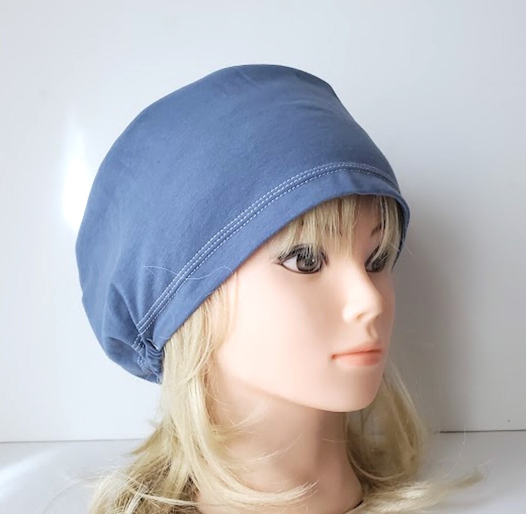 Stretchy Scrub Cup, Surgical Euro Hat, Solid Organic Cotton Denim - - Etsy