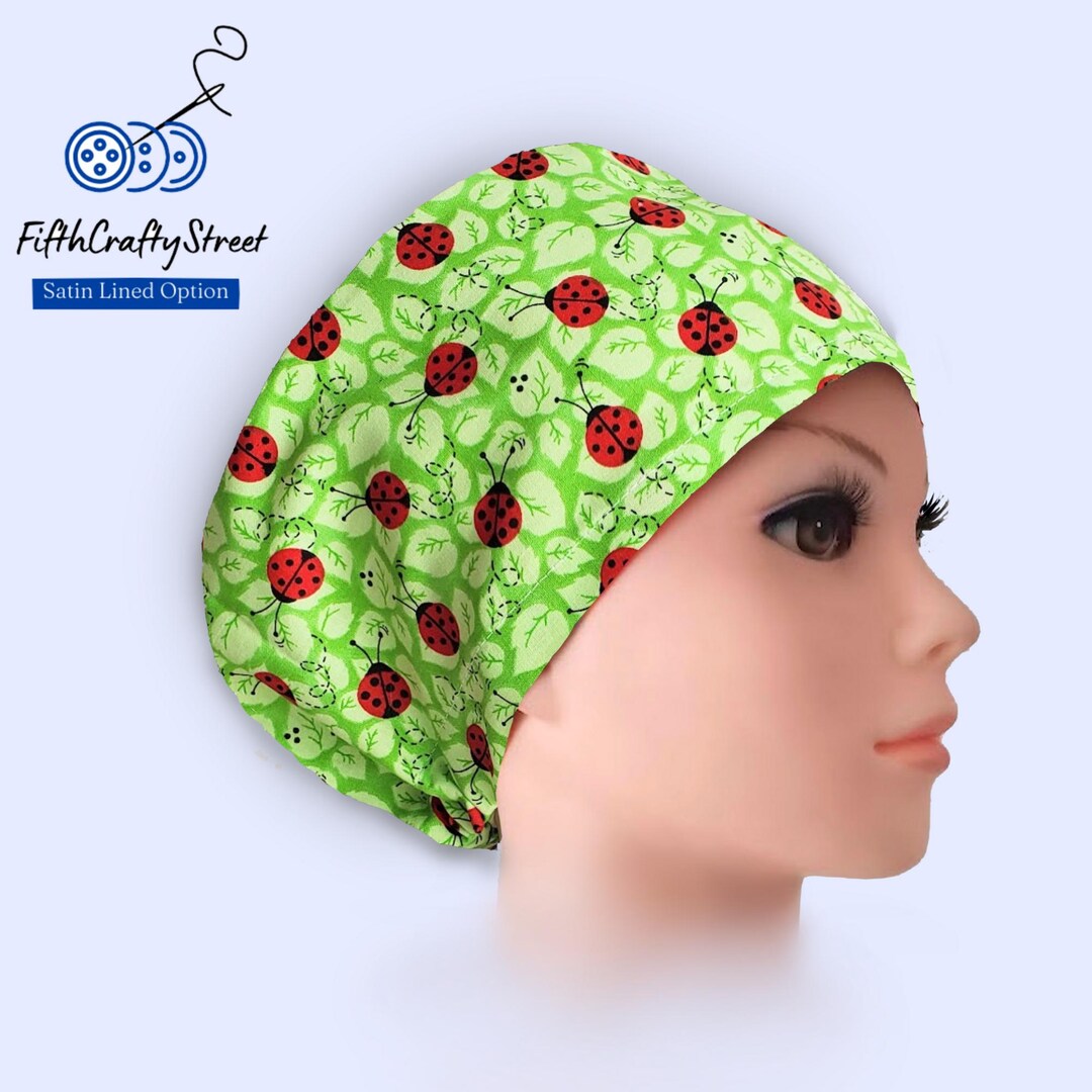 Euro Scrub Cap for Women - Ladybug- Adjustable - Satin Lined Option ...