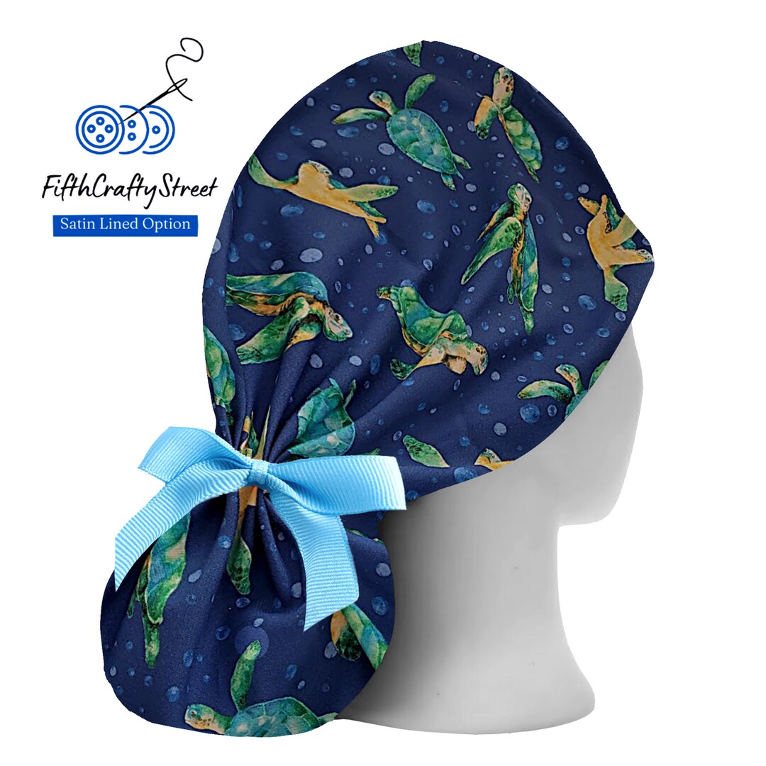 Sea Turtle Ponytail Scrub Cap for Women - Surgical Cap Satin Lined ...