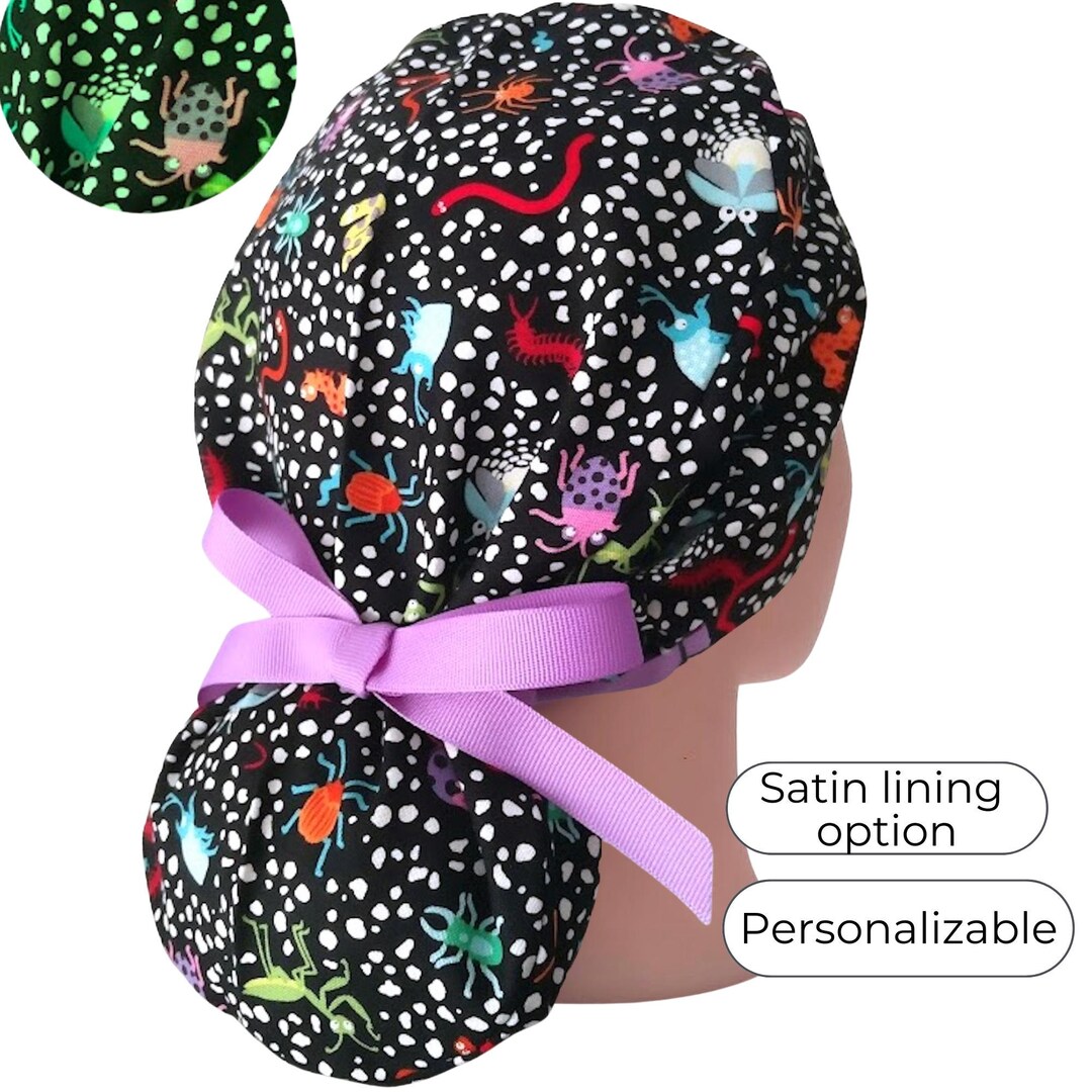 Glow Bugs - Scrub Cap With Ponytail Holder - Satin Lining Option - - Etsy