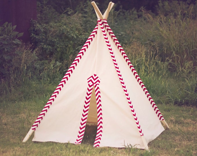 Kid Teepee No. 0295XL - Extra Large Red Chevron Kid Teepee Play Tent - Etsy