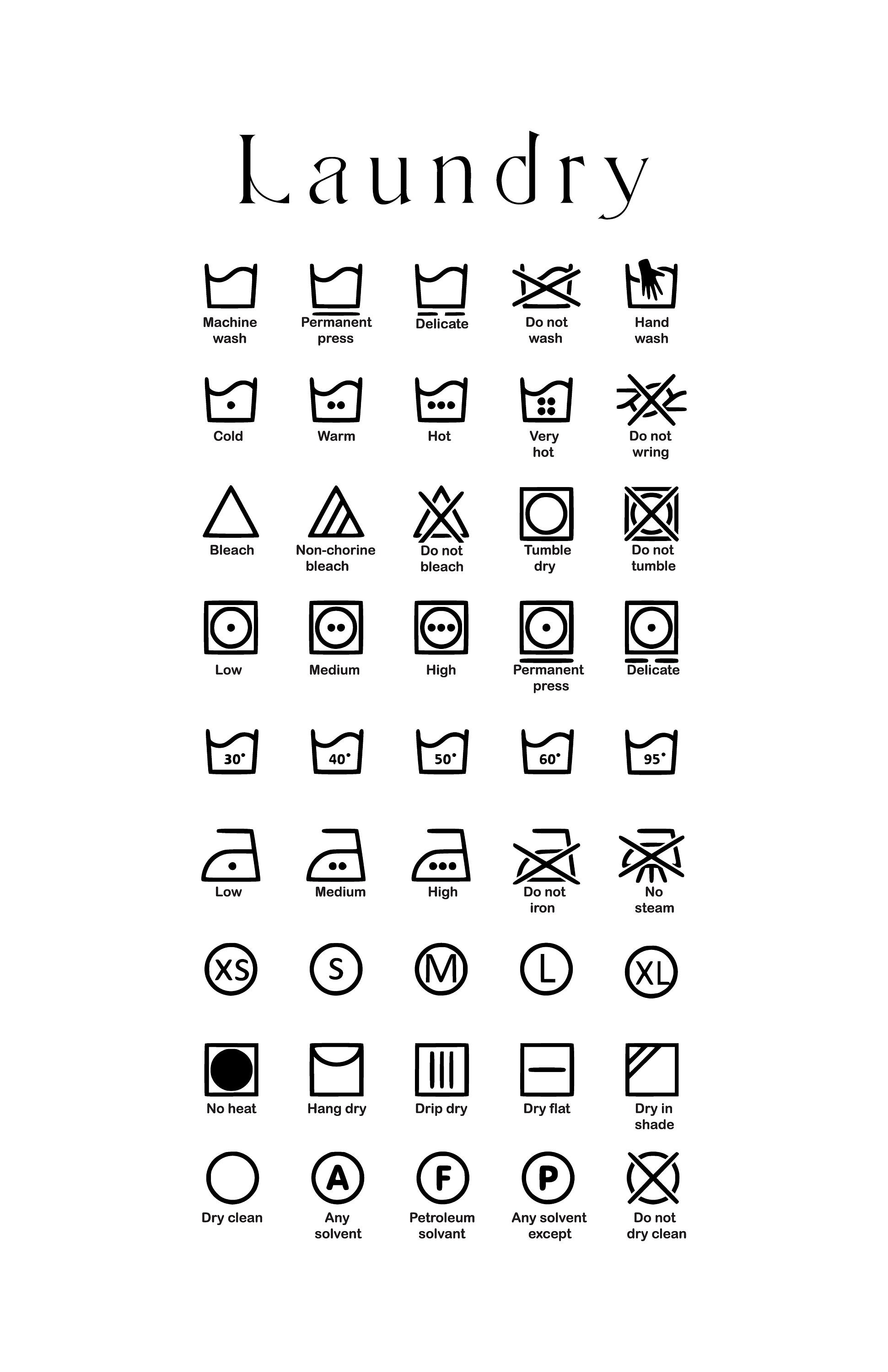 Laundry Symbols Art Print: French English Spanish Laundry Room Decor - Etsy