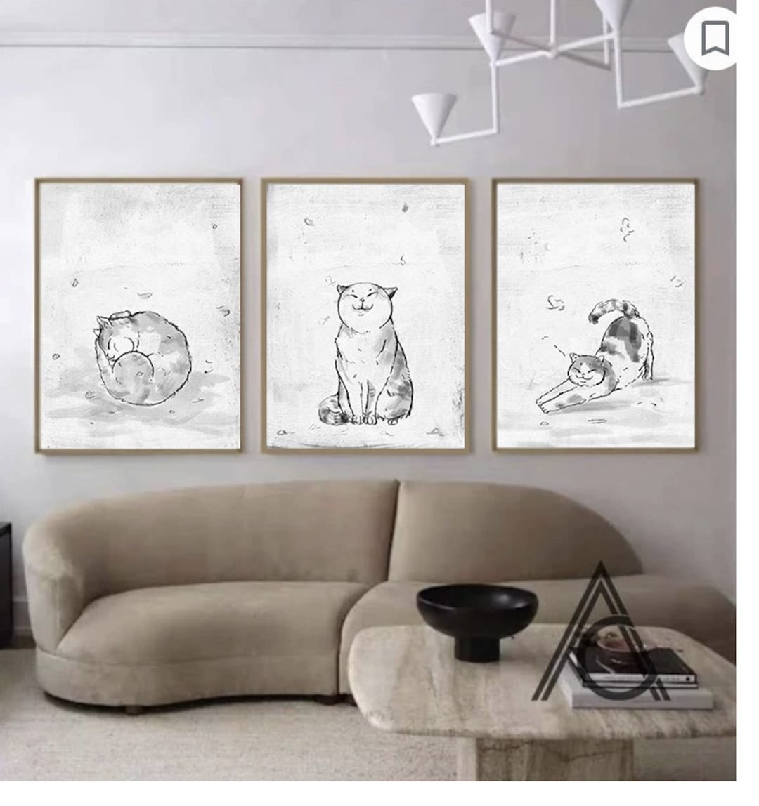 Wabi-sabi Style Cat Art Print, Kawaii Japanese Cat Illustrations Poster ...