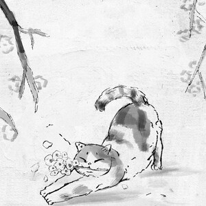 Wabi-sabi Style Cat Art Print, Kawaii Japanese Cat Illustrations Poster ...