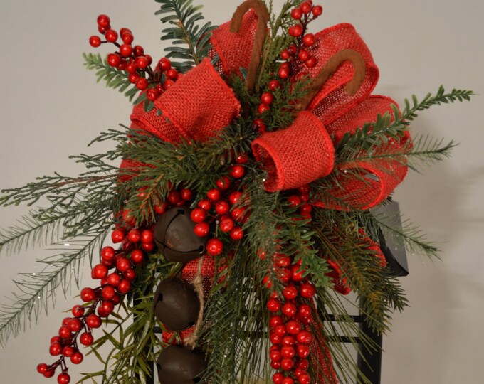 Christmas Lantern Swag With Red Burlap Ribbon - Etsy