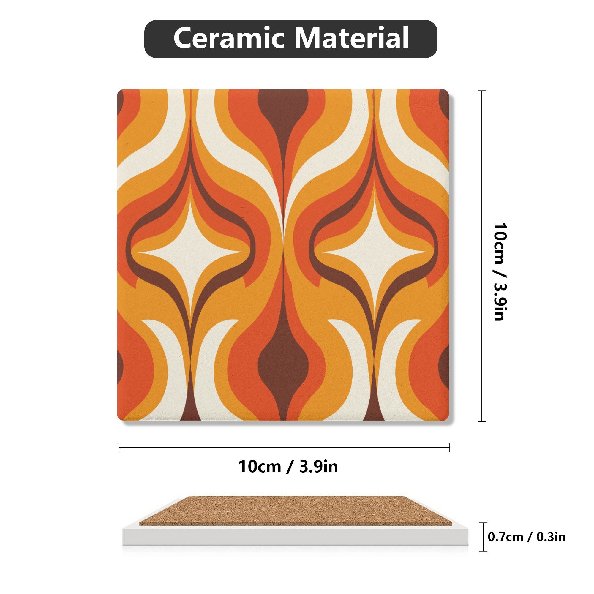 Set of Four Mid-century Modern Shapes Ceramic Cork Back Drinks - Etsy