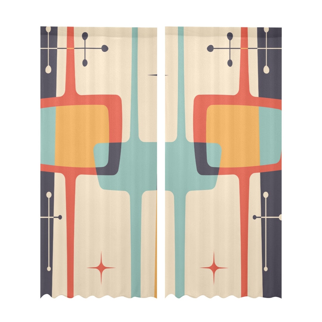 Retro Mid Century Atomic Tv 60s Sheer Gauze Curtains Set of Two - Etsy