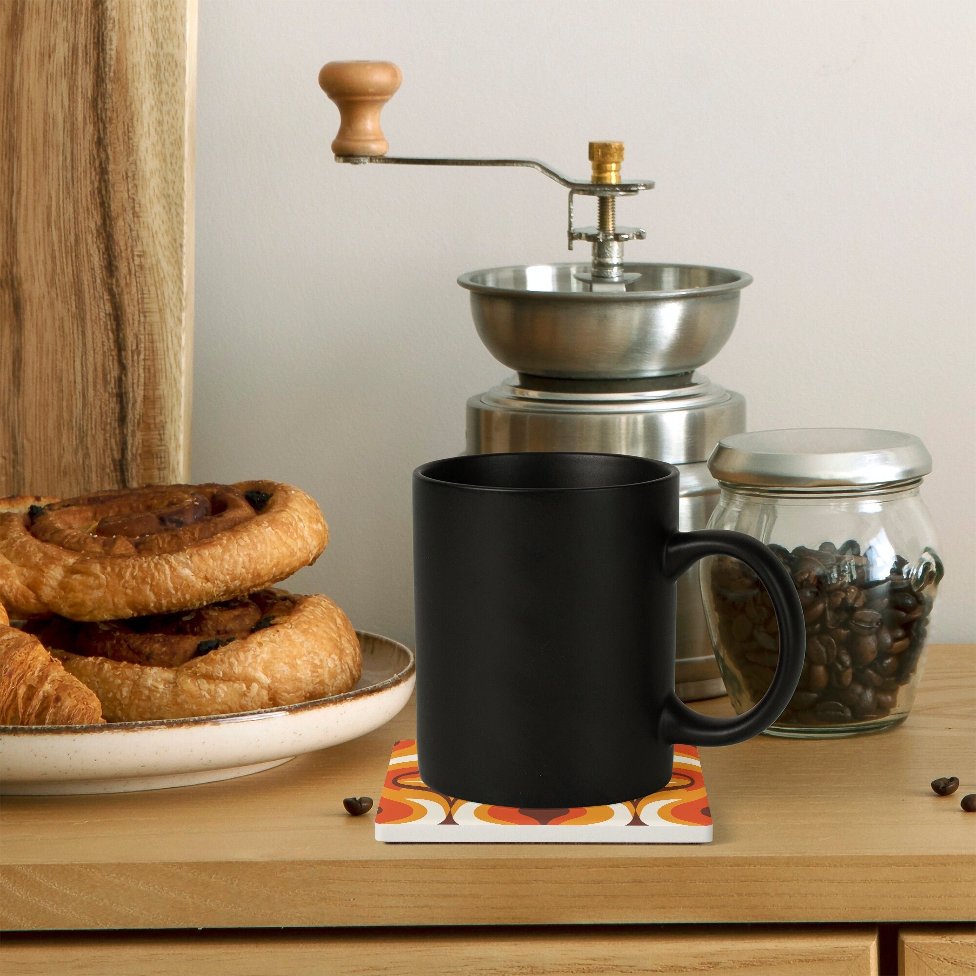 Set of Four Mid-century Modern Shapes Ceramic Cork Back Drinks - Etsy