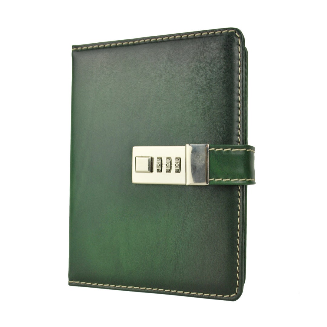 Big Leather Notebook With Password Lock in Green Color - Etsy