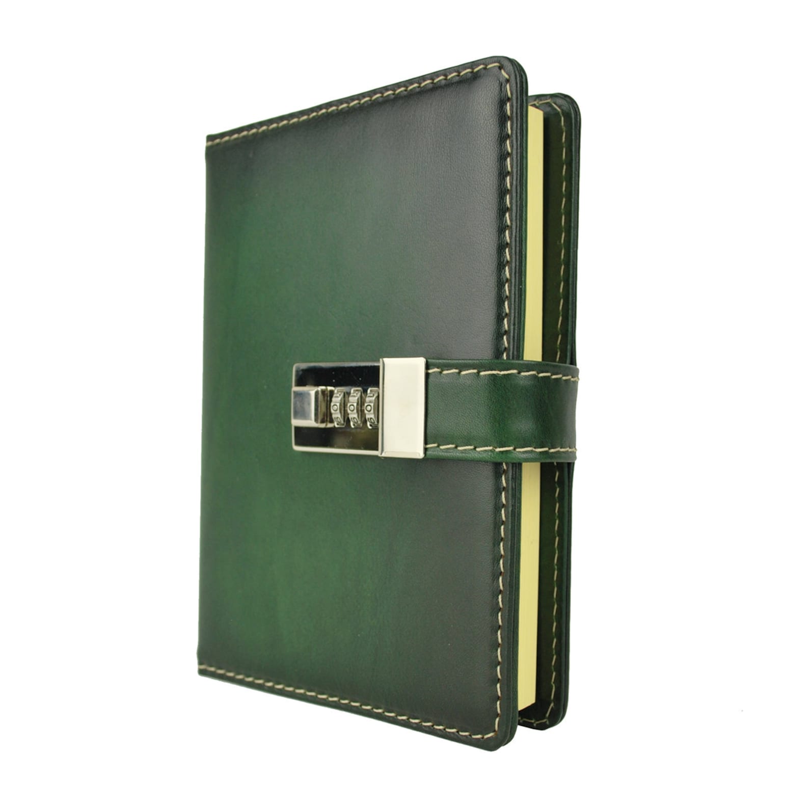 Big leather notebook with password lock in Green color | Etsy