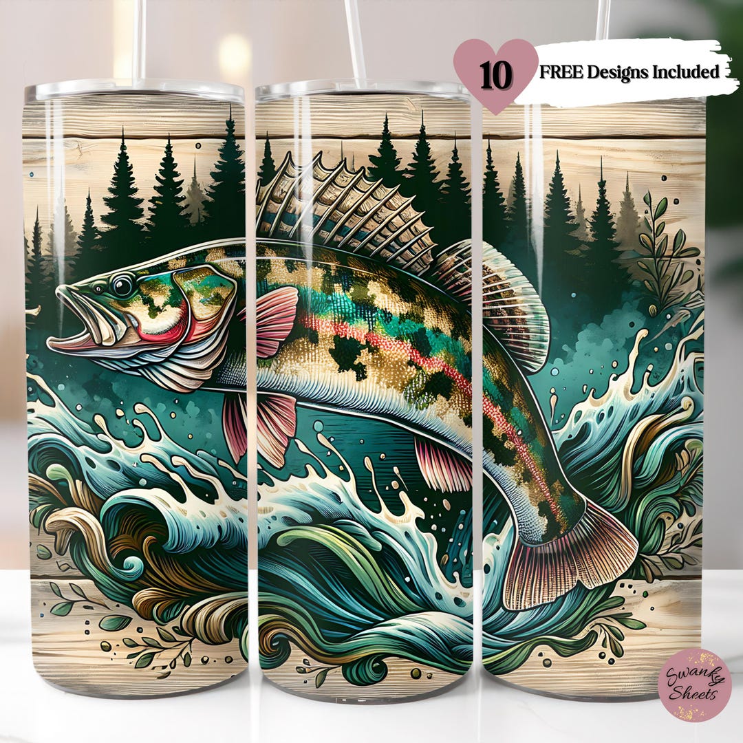 Walleye Fishing Tumbler PNG: 20oz Sublimation Design (digital Download ...