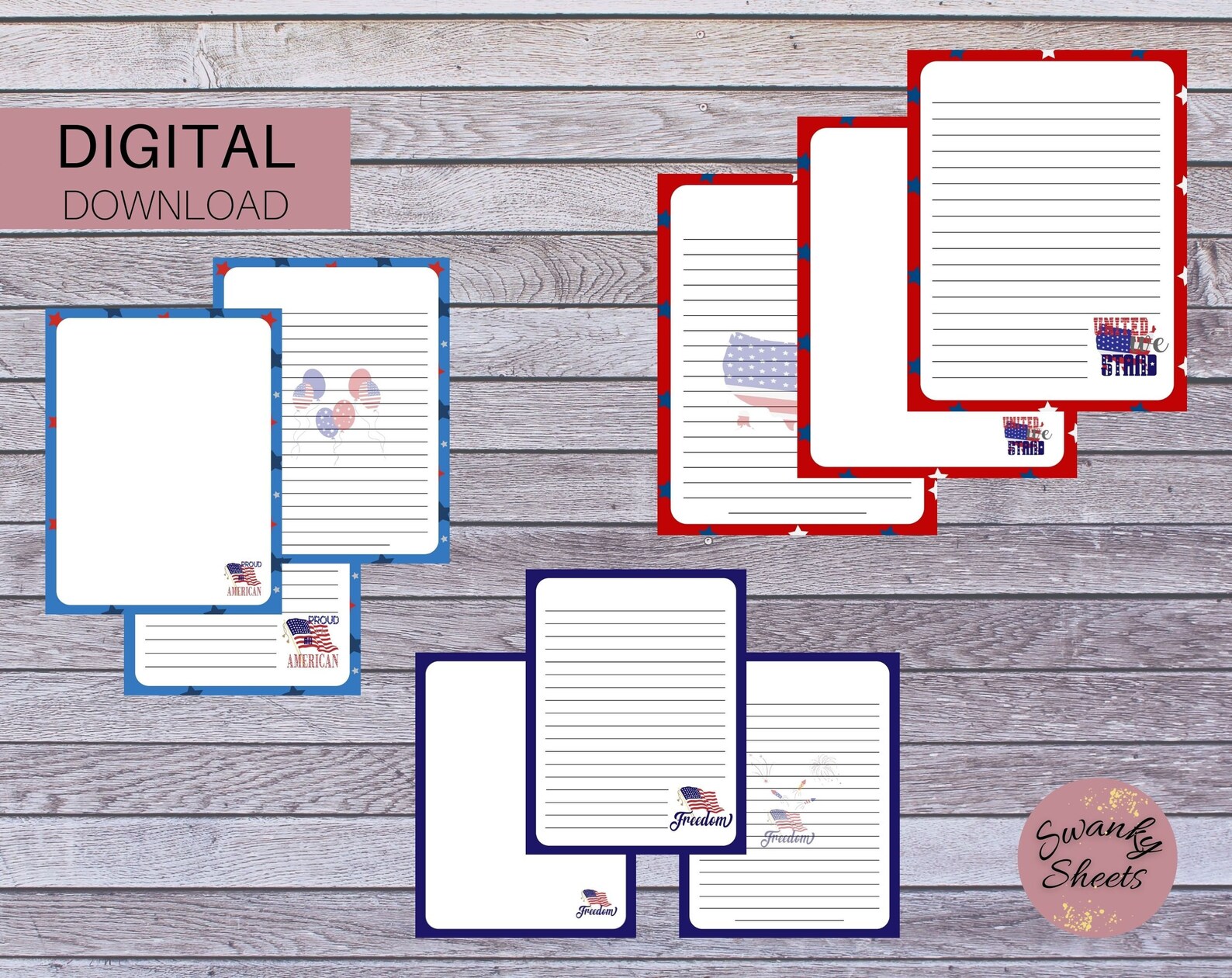 Patriotic Printable Stationary Paper Set US Letter Size Pdf-instant ...