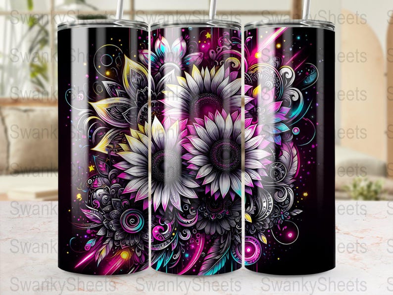 Neon Sunflowers Tumbler Wrap: 20oz Skinny Tumbler Sublimation (PNG ...