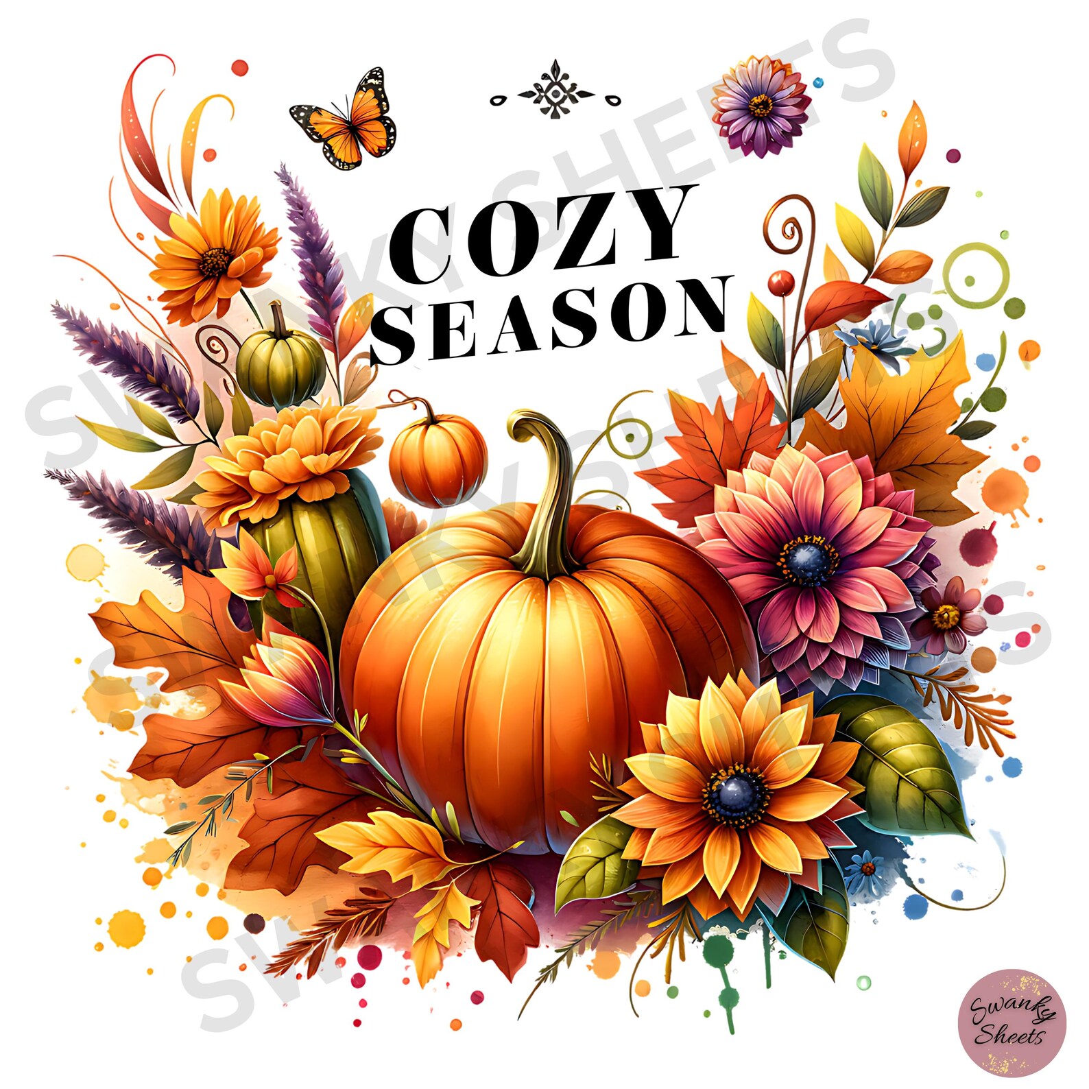 Cozy Season Autumn PNG, Fall Flowers & Pumpkins, Autumn Clipart ...
