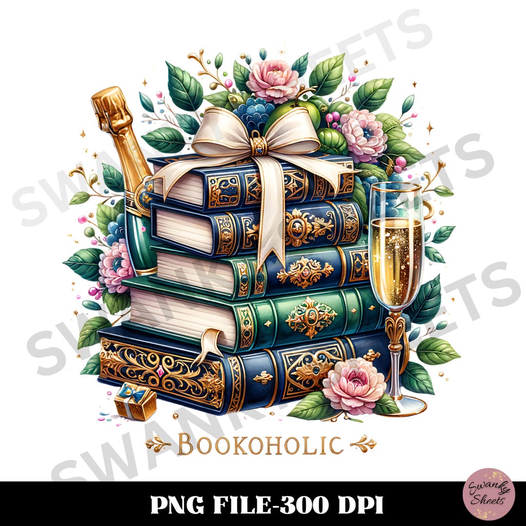 Book Lover PNG: Vintage Books & Champagne Design (digital Download) - Etsy