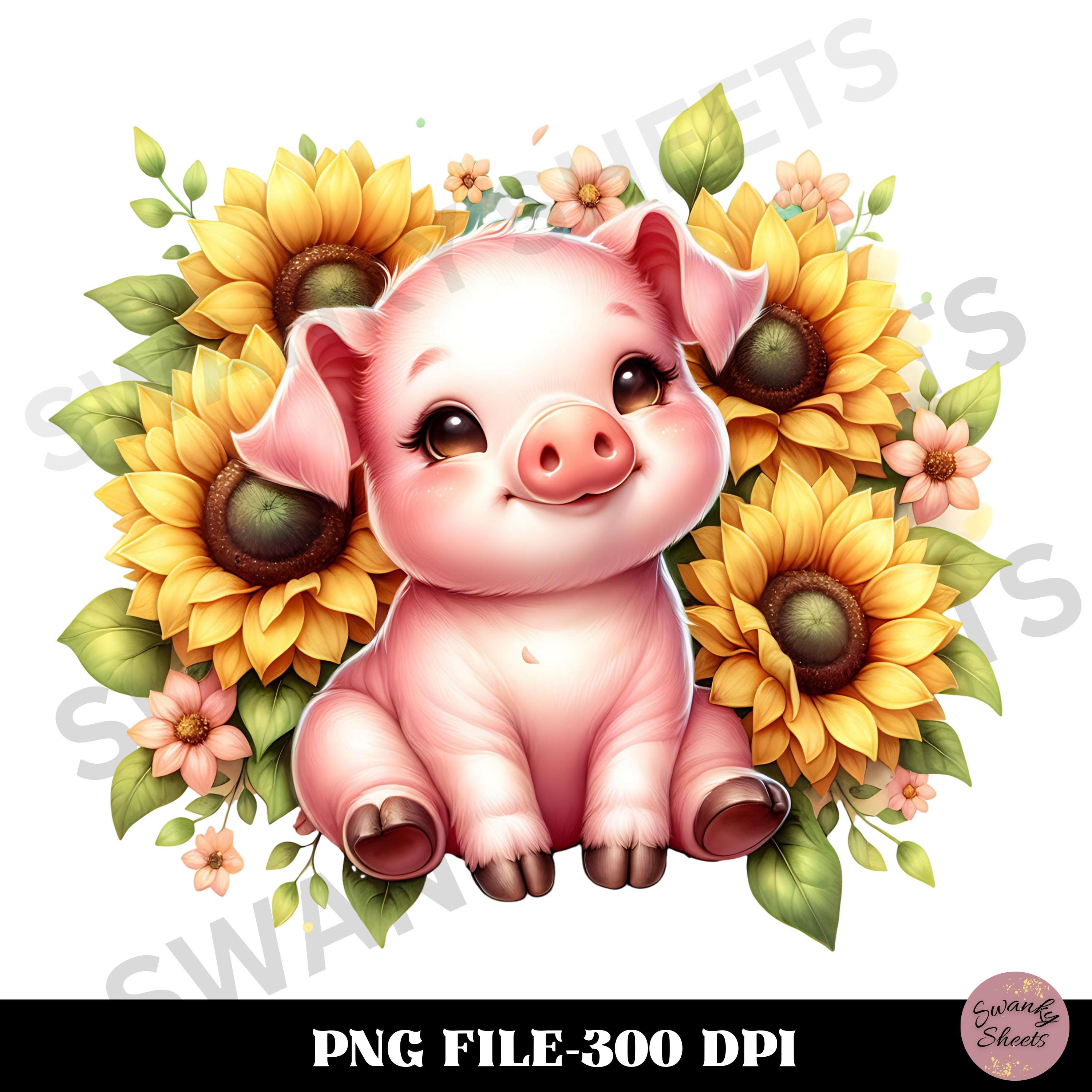 Cute Baby Pig PNG, Sunflower PNG, Pig Clipart, Watercolor Pig, Farm ...