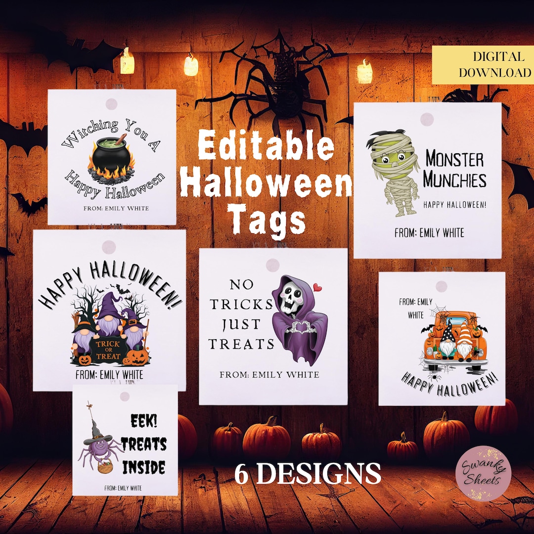 Editable Halloween Gift Bag Tags, Halloween Favor Tags, Printable Tags ...