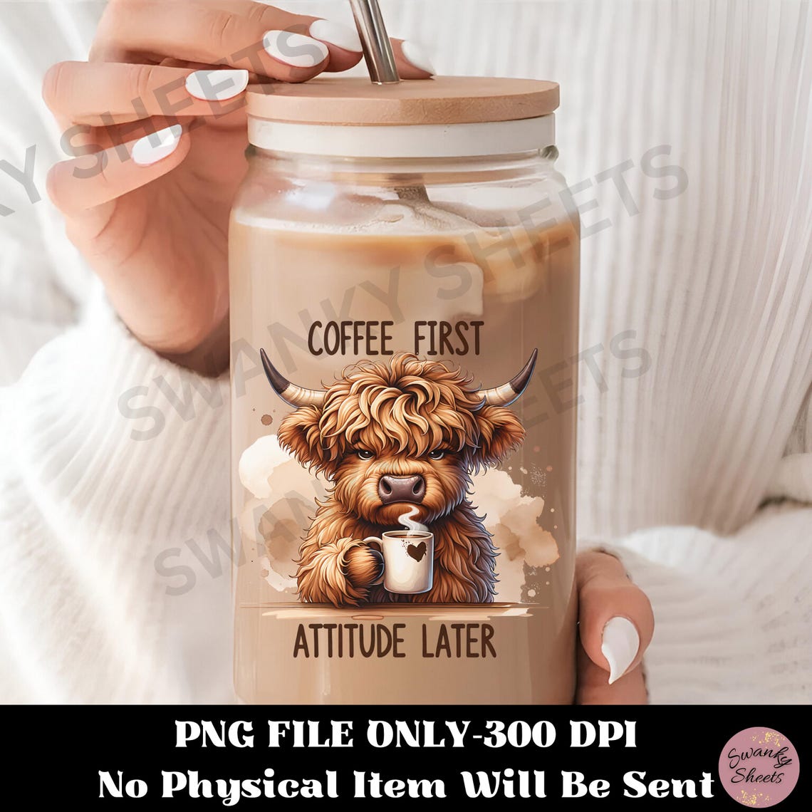 Grumpy Highland Cow PNG, Cranky Coffee Lover Png, Fluffy Cow Grumpy ...