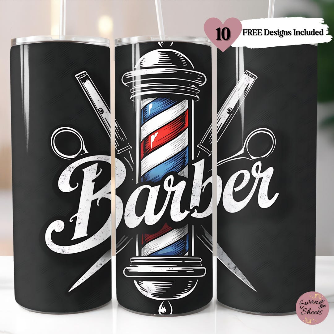 Barber Seamless Tumbler Wrap, 20oz Skinny Barber Sublimation Design ...
