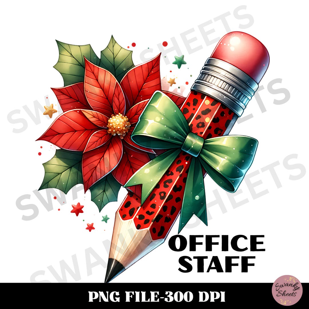 Office Staff Pencil Bow PNG, Christmas Front Office Sublimation Design ...