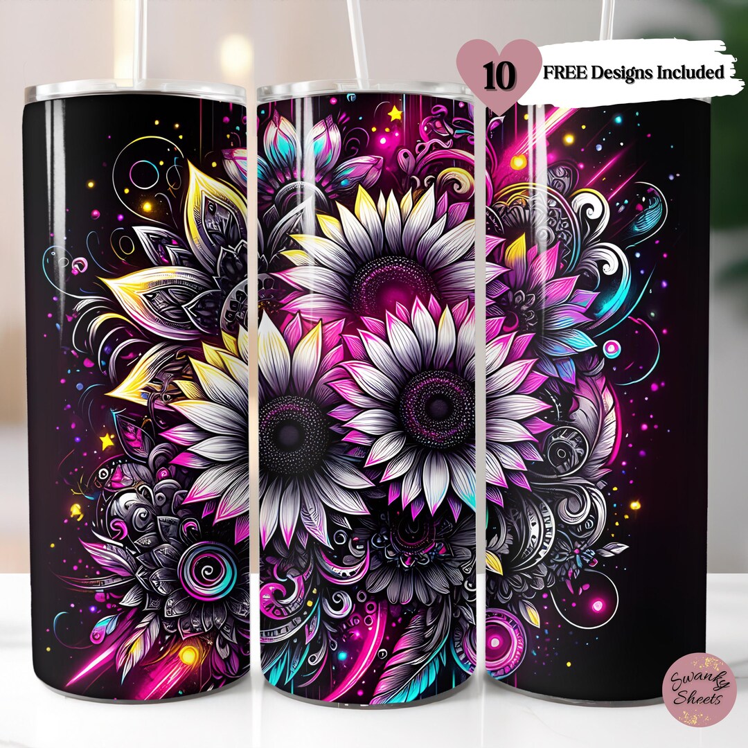 Neon Sunflowers Tumbler Wrap: 20oz Skinny Tumbler Sublimation (PNG ...