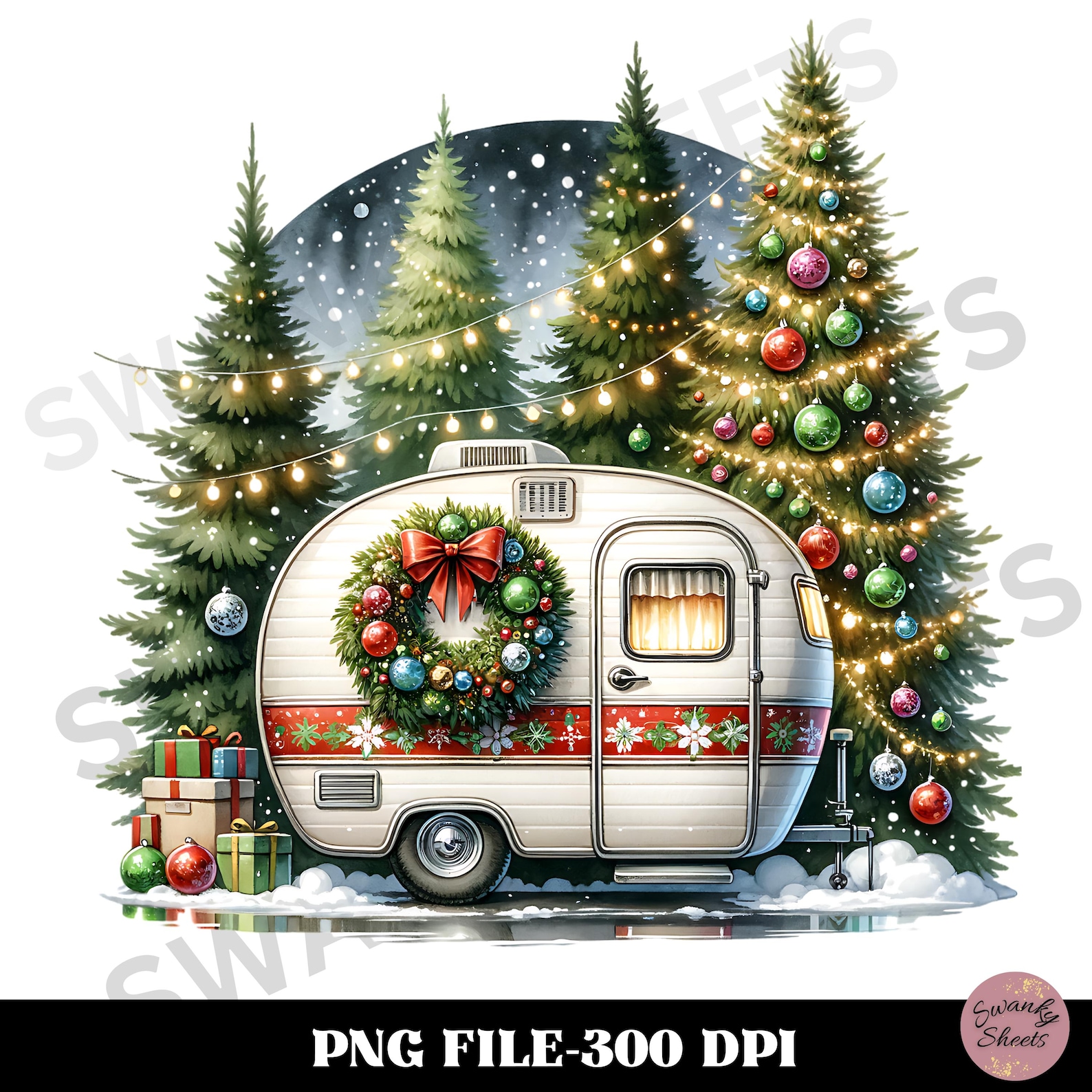Watercolor Mini Camper Christmas PNG, Christmas Clipart, Christmas ...