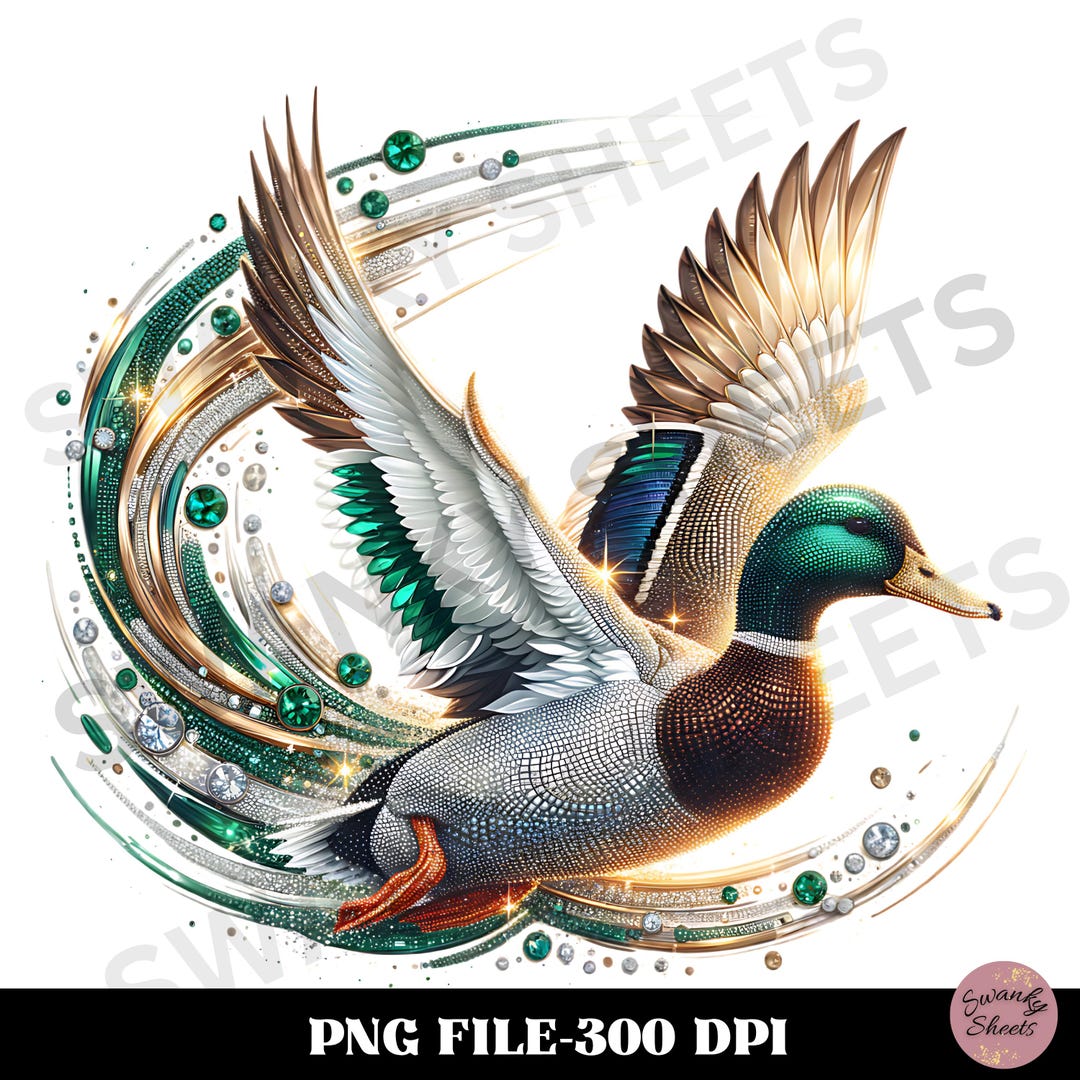 Faux Rhinestone Flying Mallard Duck PNG, Sparkly Duck Sublimation ...