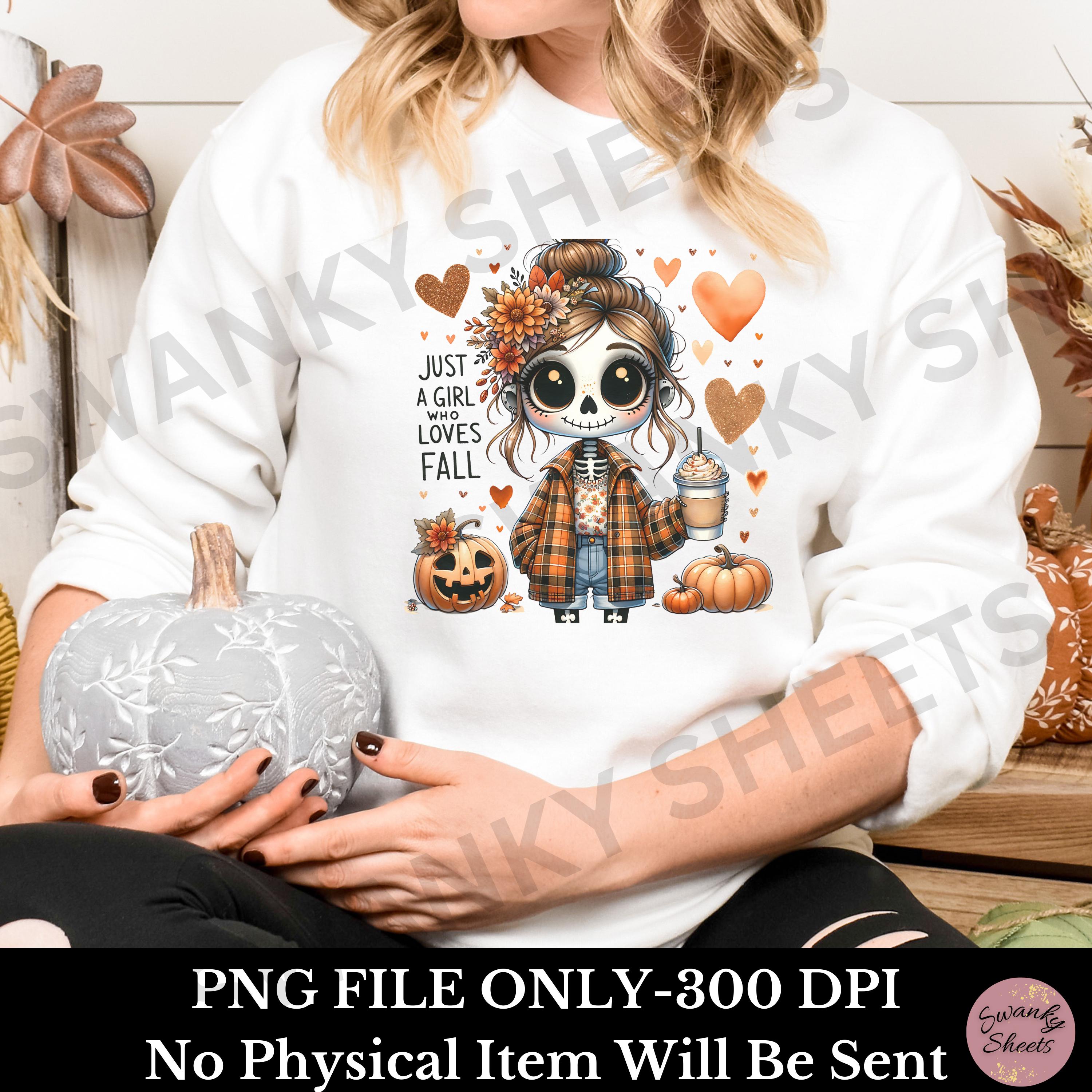 Cute Fall Skeleton Girl PNG, Cozy Autumn Clipart, Fall Vibes Design ...