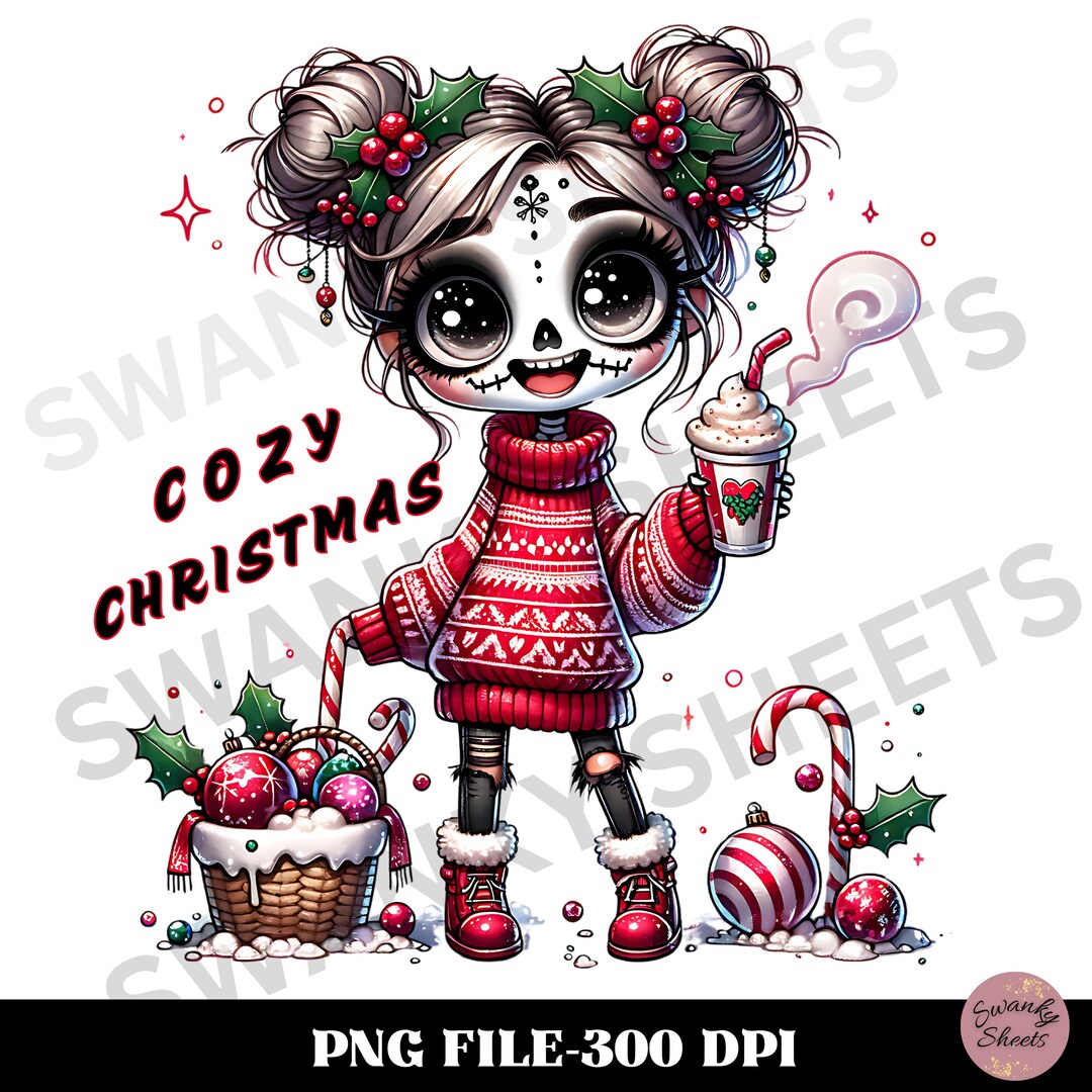 Cute Skeleton Girl Christmas PNG, Cozy Christmas Clipart, Sublimation ...
