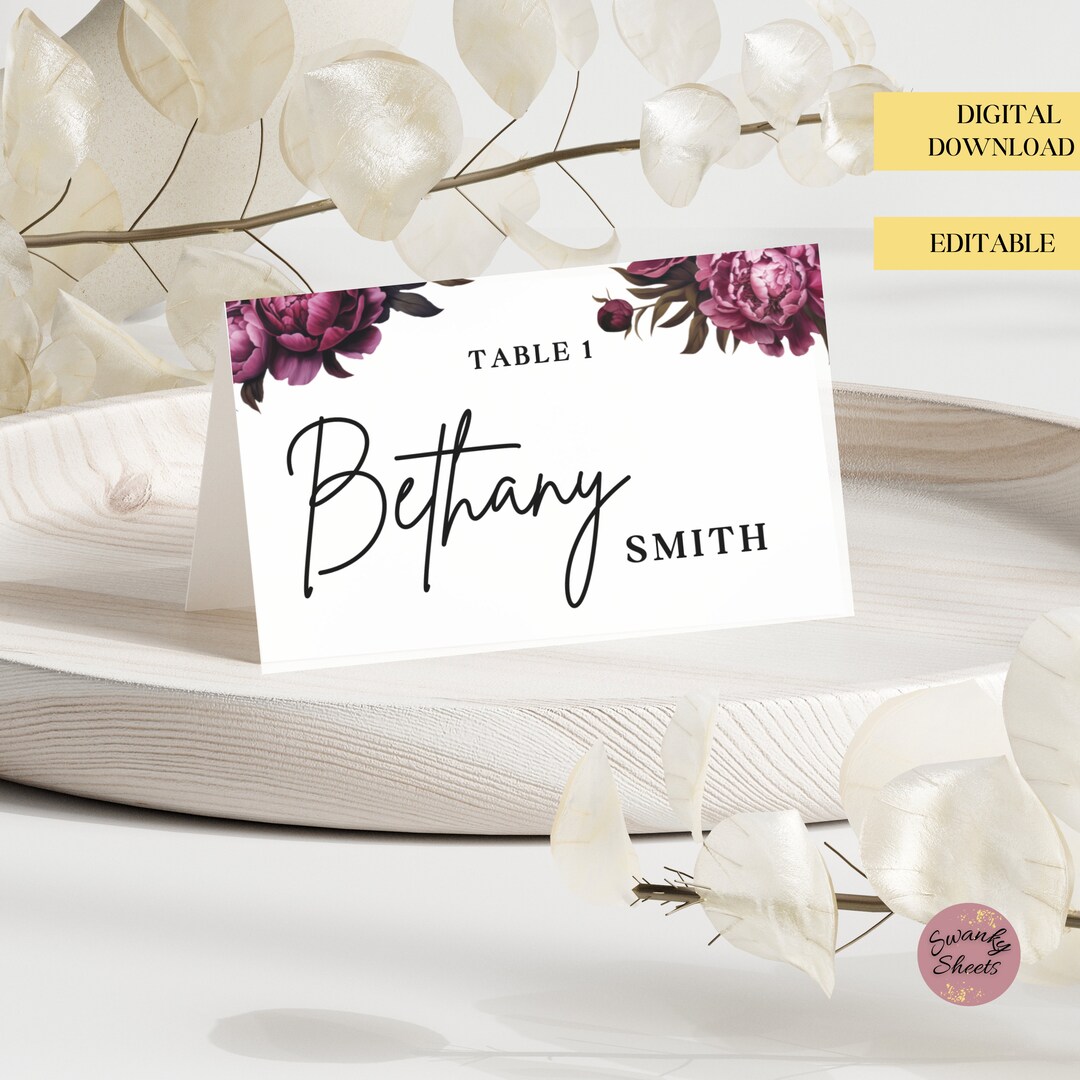 Wedding Name Card Template, Place Card, Tent Size Template, Printable ...