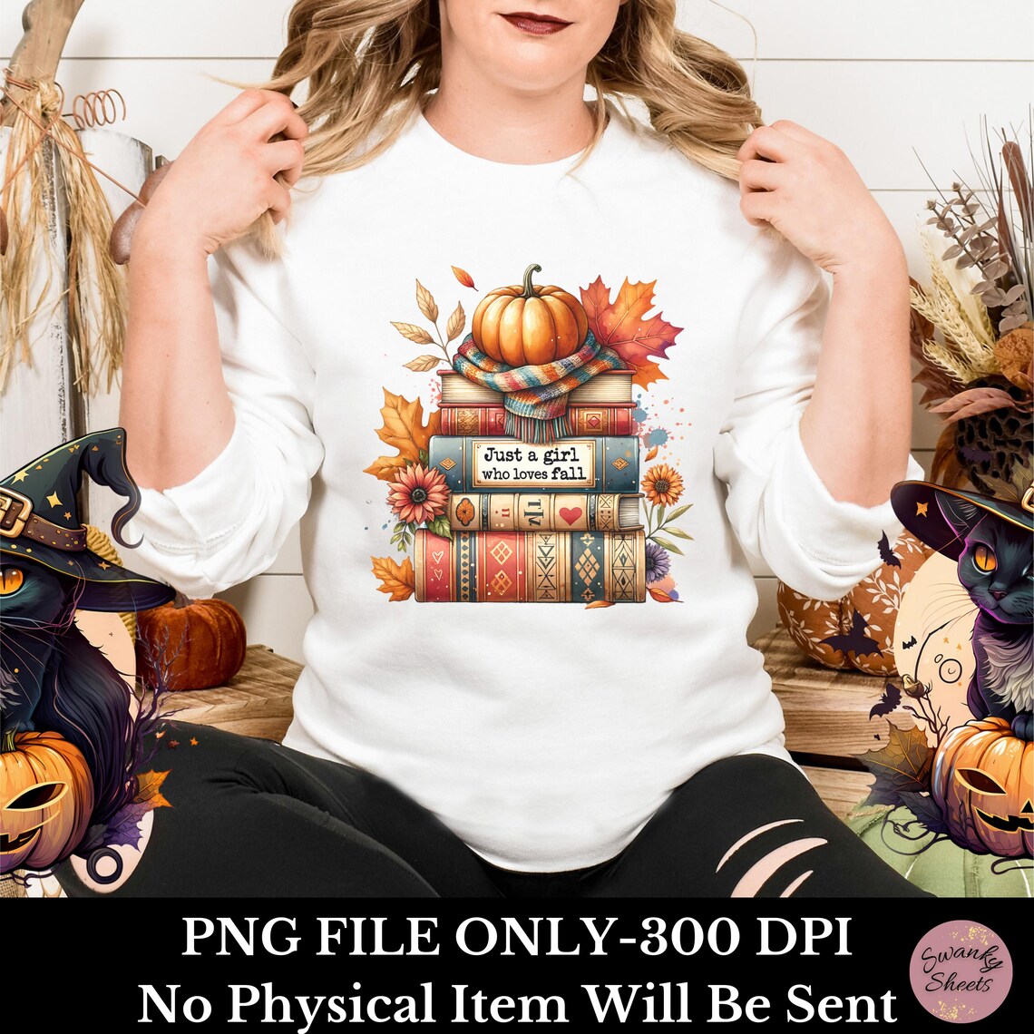 Watercolor Vintage Book Stack PNG, Fall Leaves, Scarves, Pumpkins Just ...