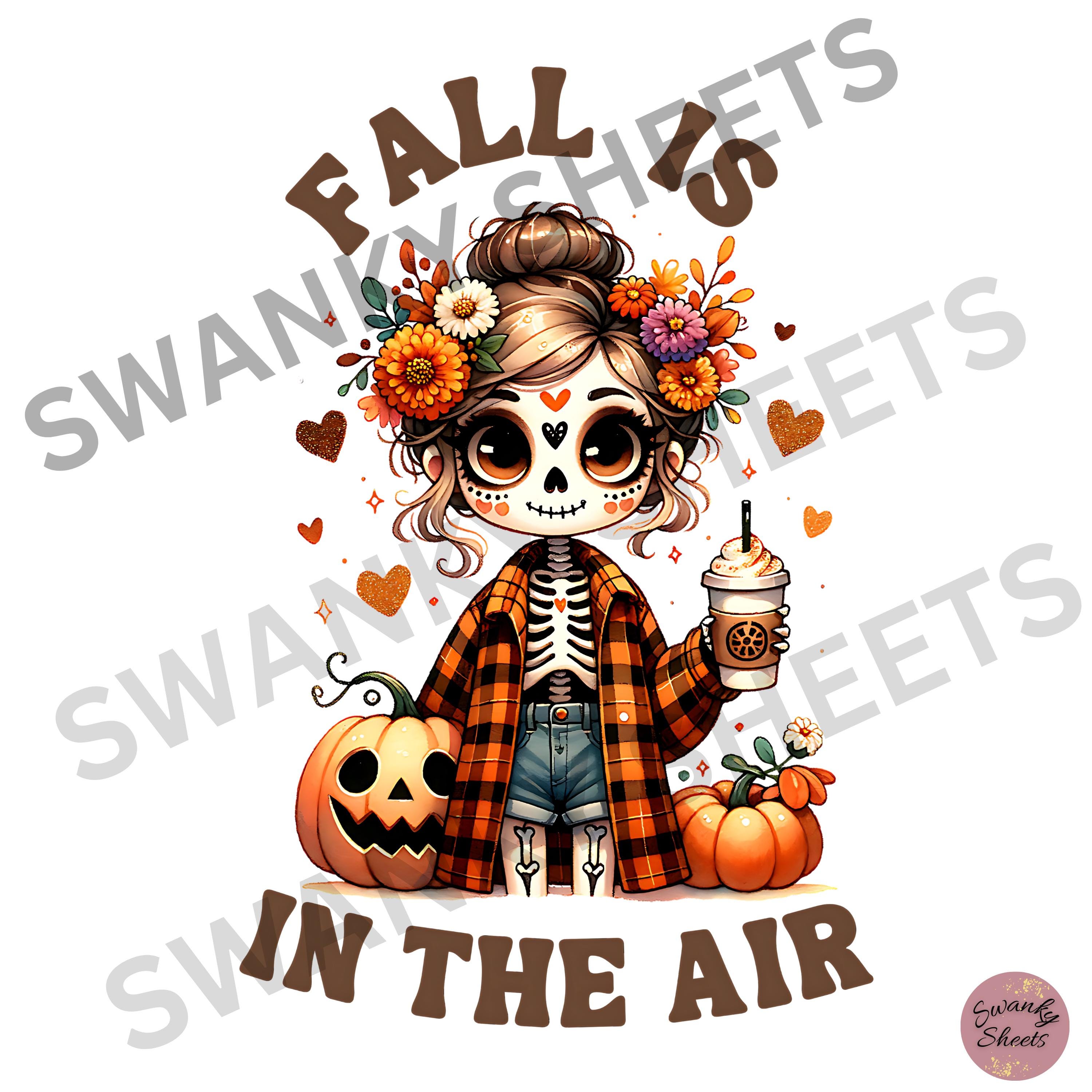 Whimsical Fall Skeleton Girl PNG, Cozy Autumn Clipart, Fall Vibes ...